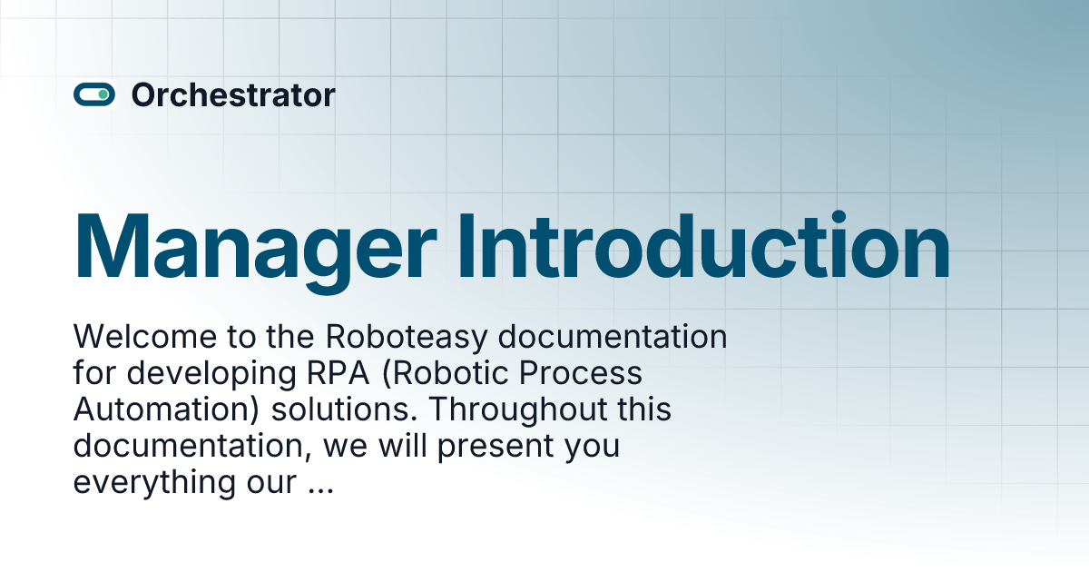 Manager Introduction | Orchestrator